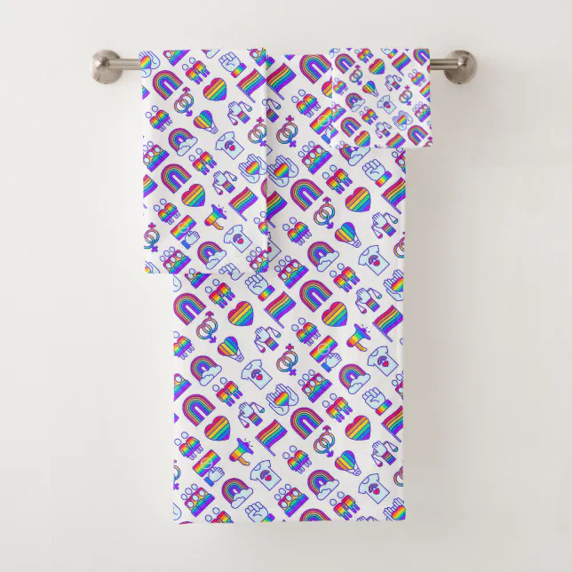 Colorful Rainbow Icon Patterns Bath Towel Set | Zazzle
