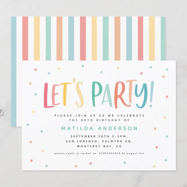 Colorful rainbow lets party birthday invitation. | Zazzle