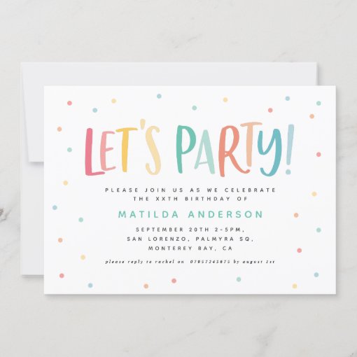 Colorful rainbow lets party birthday invitation. | Zazzle