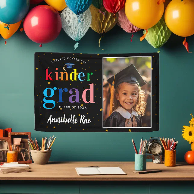 Colorful Rainbow Letters | Kinder Graduate Photo Banner | Zazzle
