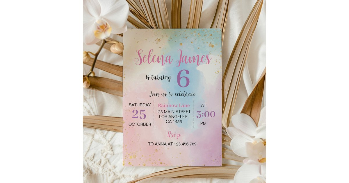 Colorful Rainbow Pastel Birthday Invitation | Zazzle