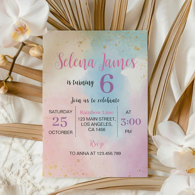 Colorful Rainbow Pastel Birthday Invitation | Zazzle