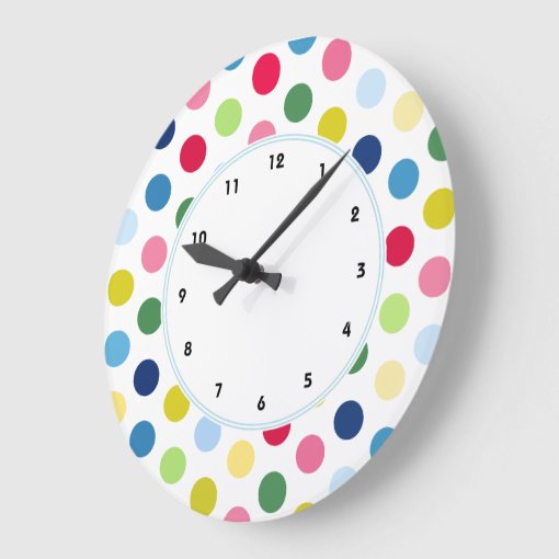Colorful Rainbow polka dot wall clock | Zazzle