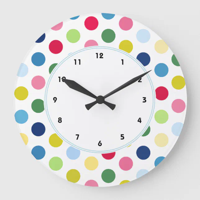 Colorful Rainbow polka dot wall clock | Zazzle