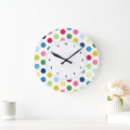 Colorful Rainbow polka dot wall clock | Zazzle