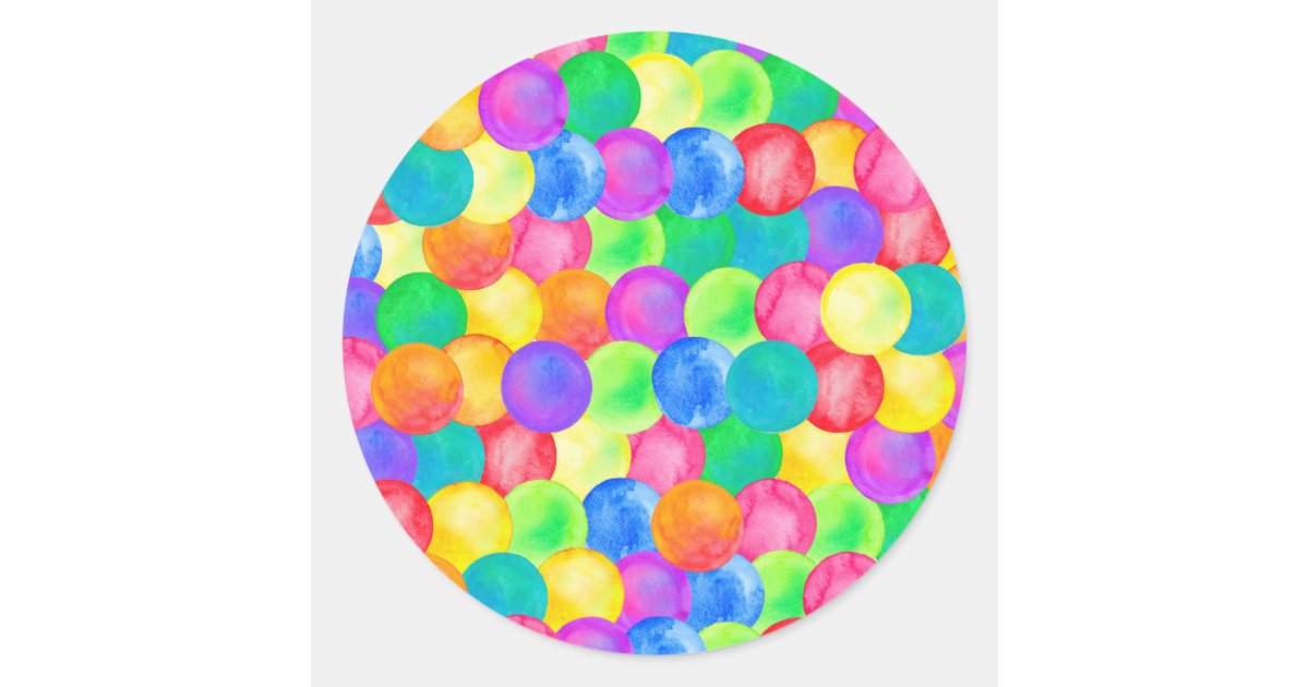 Colorful rainbow polka dot water color pattern classic round sticker ...
