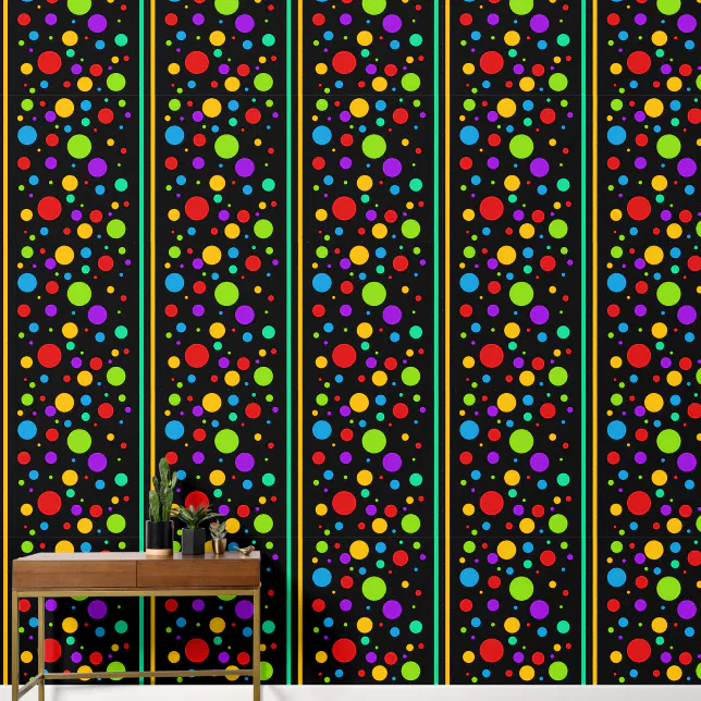 Colorful Rainbow Polka Dots and Stripes Wallpaper | Zazzle