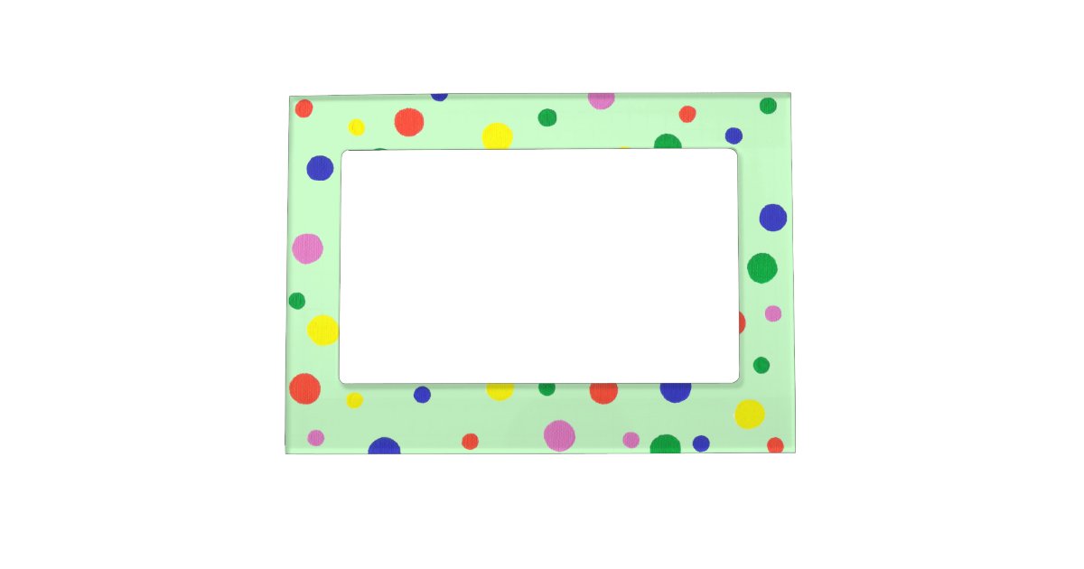 Colorful Rainbow Polka Dots, Green Magnetic Frames | Zazzle