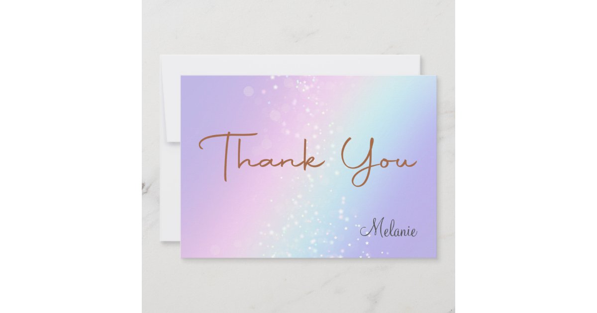 Colorful Rainbow Sparkle Glitter Personalize Thank You Card | Zazzle
