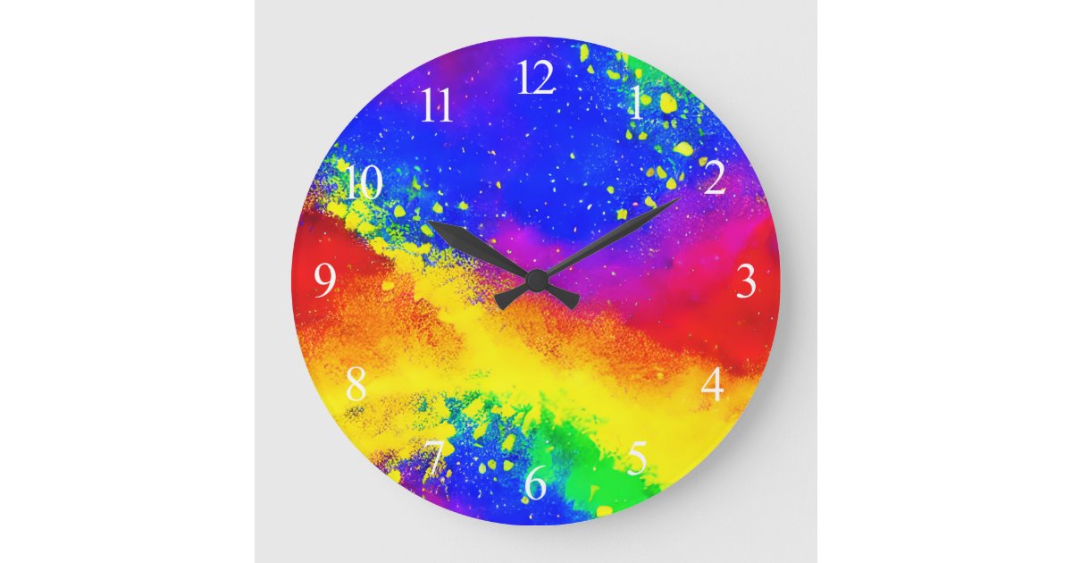 Colorful Rainbow Splattered Paint Pattern Large Clock | Zazzle