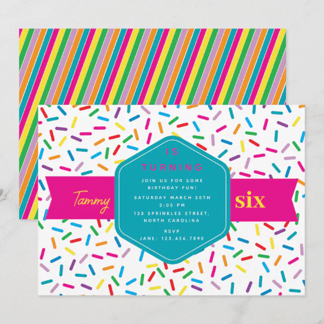 Colorful Rainbow Sprinkles Birthday Party Invitation | Zazzle