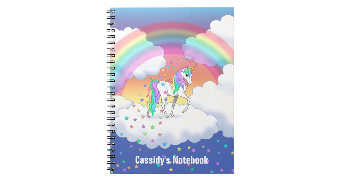 Colorful Rainbow Unicorn and Stars Notebook | Zazzle