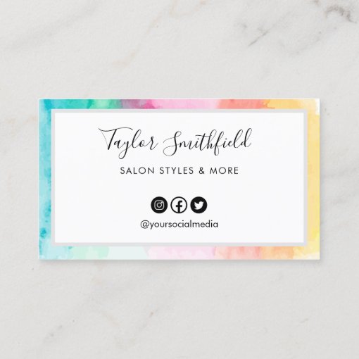 Colorful Rainbow Watercolor Custom Loyalty Card | Zazzle