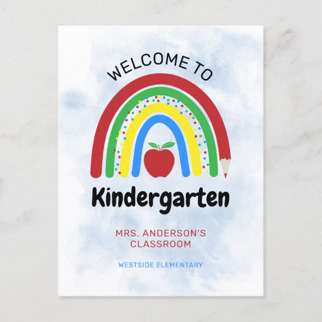 Colorful Rainbow Welcome to Kindergarten Postcard | Zazzle