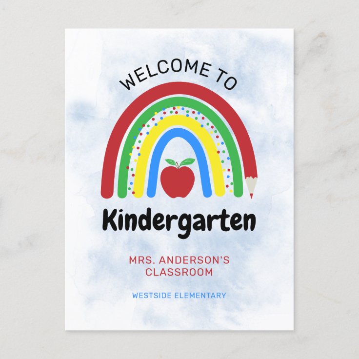 Colorful Rainbow Welcome to Kindergarten Postcard | Zazzle