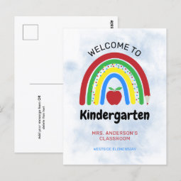 Colorful Rainbow Welcome to Kindergarten Postcard | Zazzle
