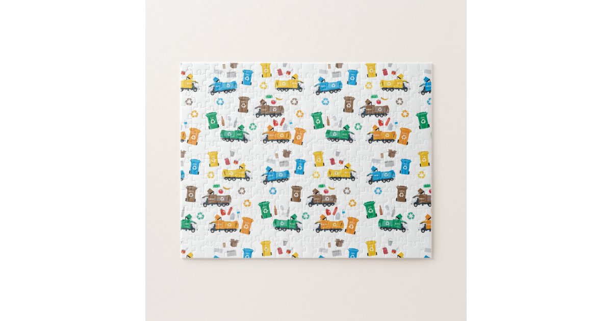 Colorful Recycling Garbage Trucks & Bins Jigsaw Puzzle | Zazzle