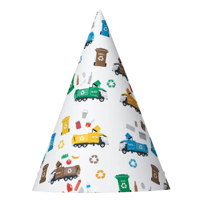 Colorful Recycling Garbage Trucks & Bins Party Hat | Zazzle