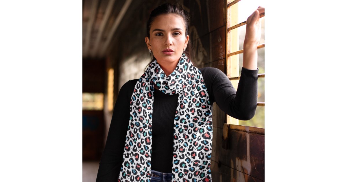 Colorful Red And Blue Leopard Print Chiffon Scarf | Zazzle
