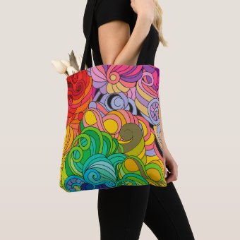 Colorful Retro 1960s Flower Power Tote Bag | Zazzle