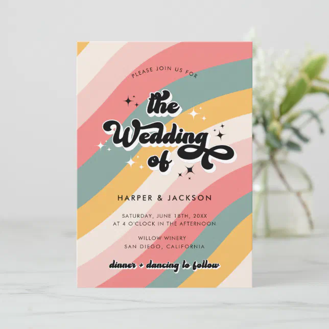 Colorful Retro 70s Wedding Invitation | Zazzle