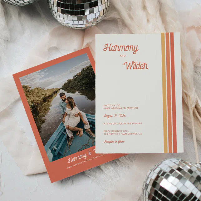 Colorful Retro 70s Wedding Invitation with Stripes | Zazzle