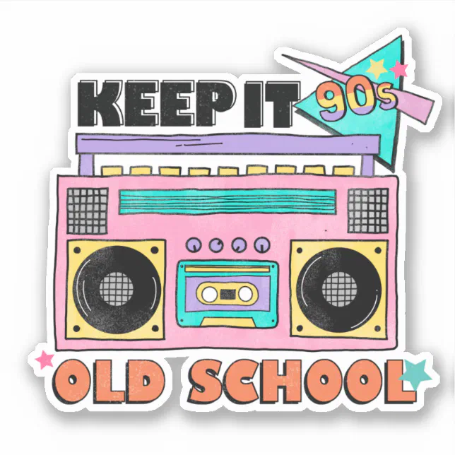 Colorful Retro 90's Neon Boombox Keep Old School Sticker | Zazzle