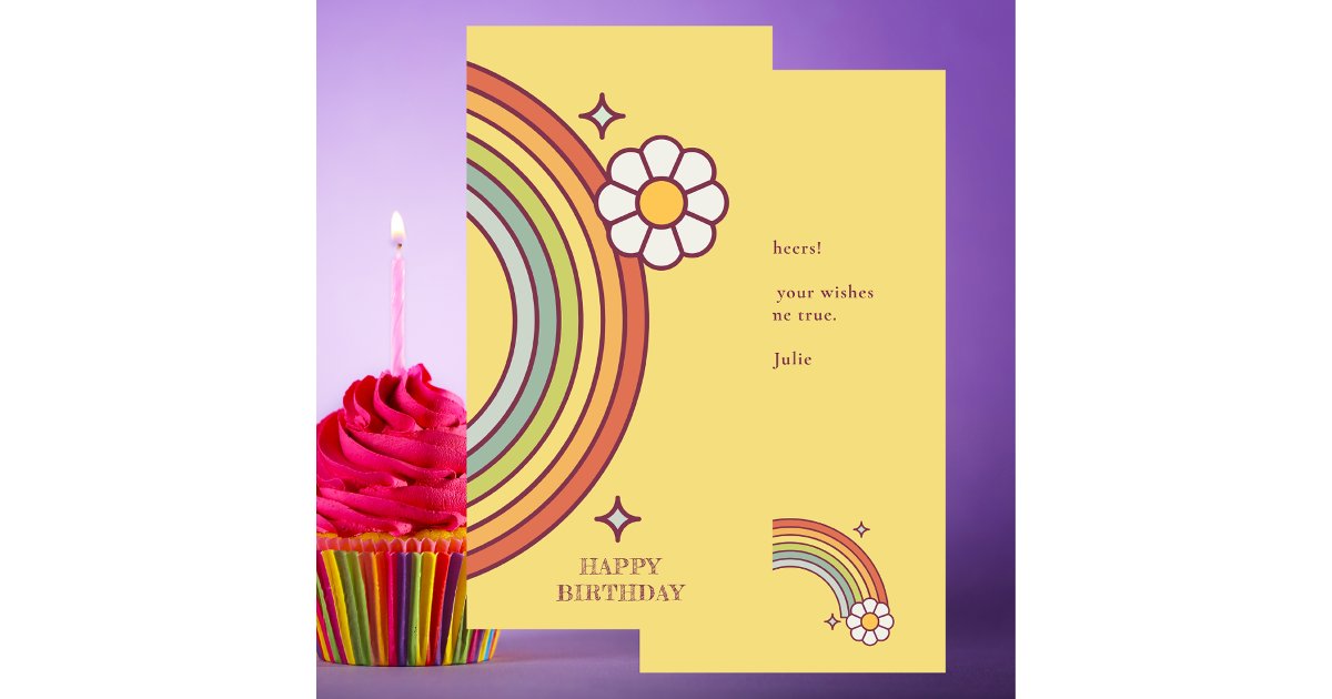 Colorful Retro Boho Happy Birthday Flat Card | Zazzle
