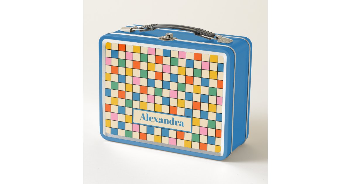Colorful Retro Checkered Personalized Metal Lunch Box | Zazzle