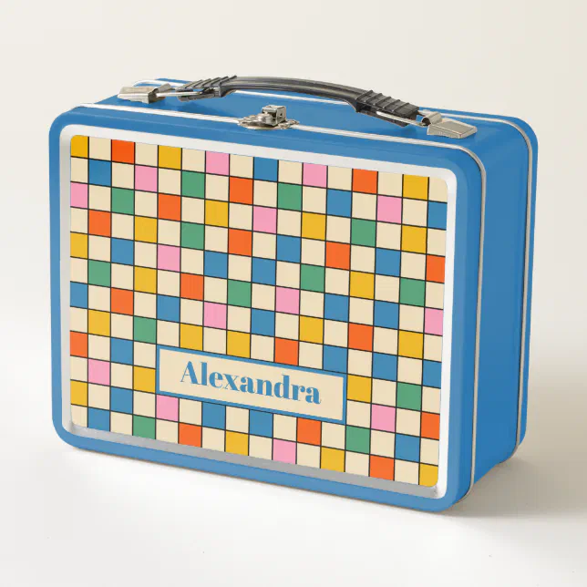 Colorful Retro Checkered Personalized Metal Lunch Box | Zazzle