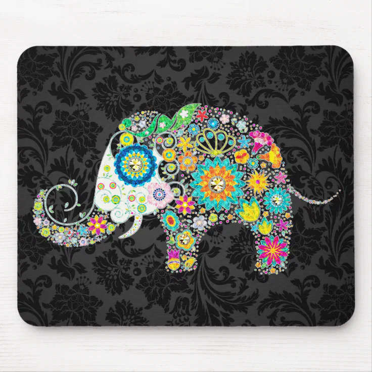 Colorful Retro Floral Elephant Mouse Pad | Zazzle