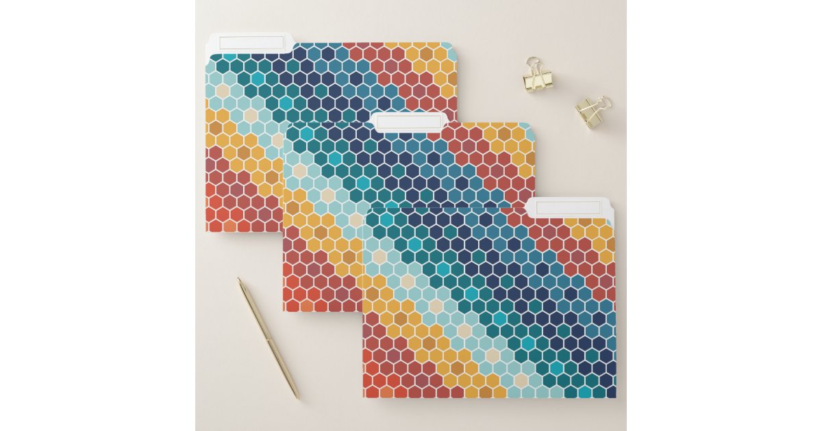 Colorful Retro Floral Mosaic Hexagon Pattern File Folder | Zazzle