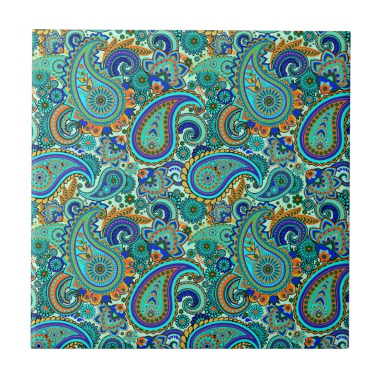 Colorful Retro Floral Paisley Pattern Tile | Zazzle.com