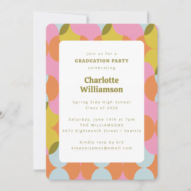 Colorful Retro Geometric Fun Unique Graduation Invitation | Zazzle