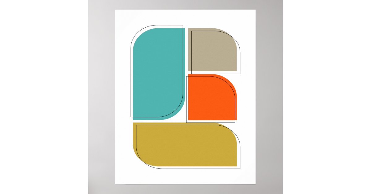 Colorful Retro Geometric Shapes Mid Century Poster | Zazzle