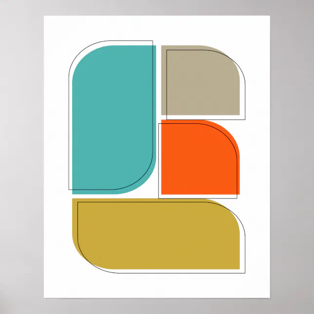Colorful Retro Geometric Shapes Mid Century Poster | Zazzle