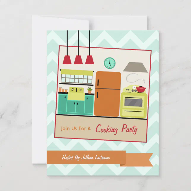 Colorful Retro Kitchen Cooking Party Invite | Zazzle