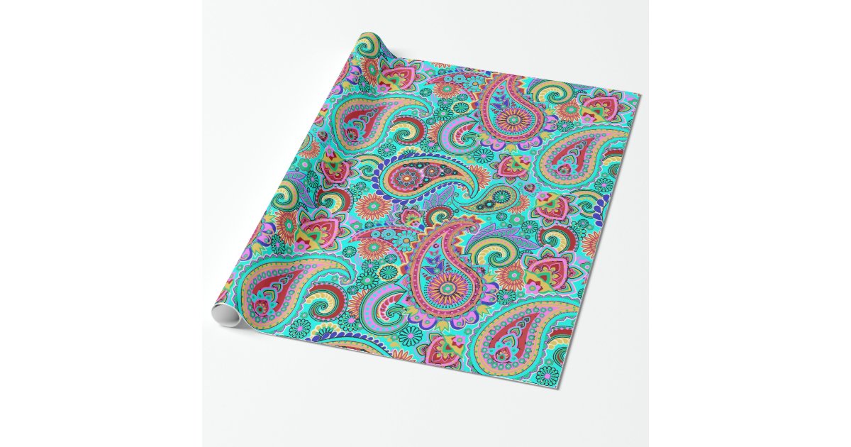 Colorful Retro Paisley Pattern Wrapping Paper | Zazzle