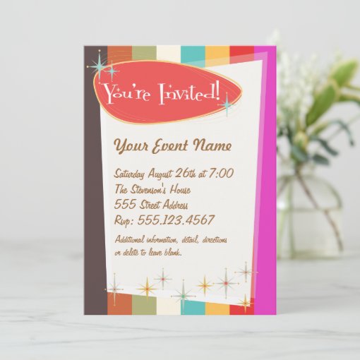 Colorful Retro Party Invitation | Zazzle