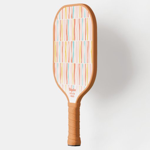 Colorful Retro Pastel Stripes Personalized Text Pickleball Paddle | Zazzle