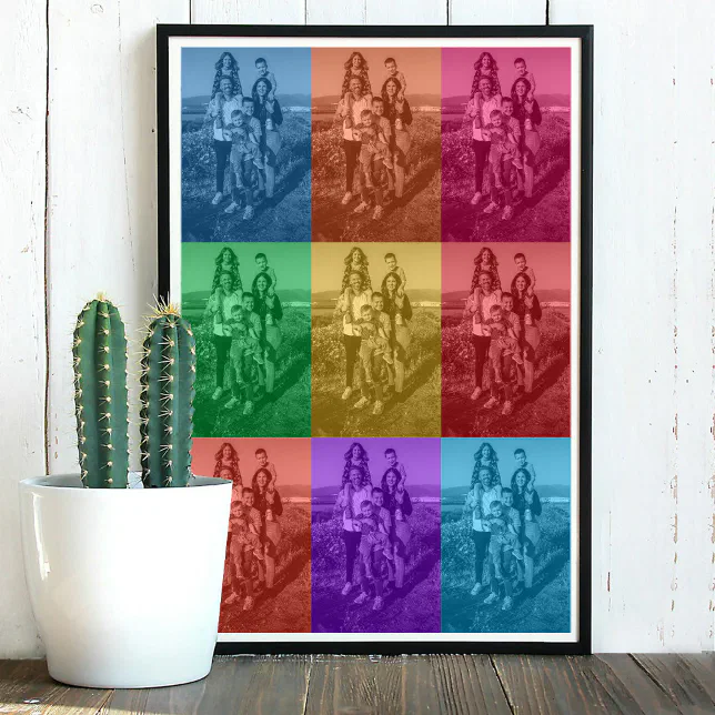 Colorful Retro Pop Art Family Custom Photo Grid Poster | Zazzle