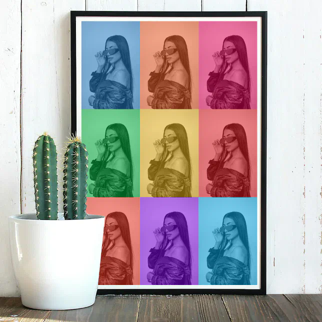 Colorful Retro Pop Art Modern Custom Photo Grid Poster | Zazzle