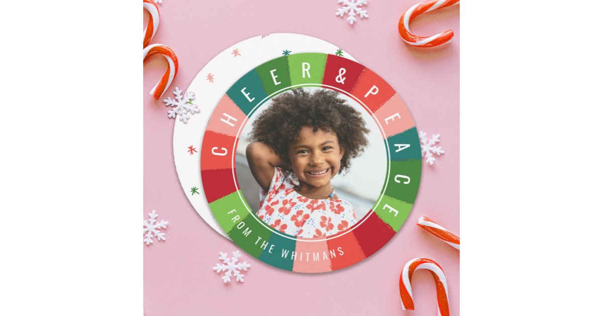 Colorful Retro Rainbow Circle Photo Christmas Holiday Card | Zazzle