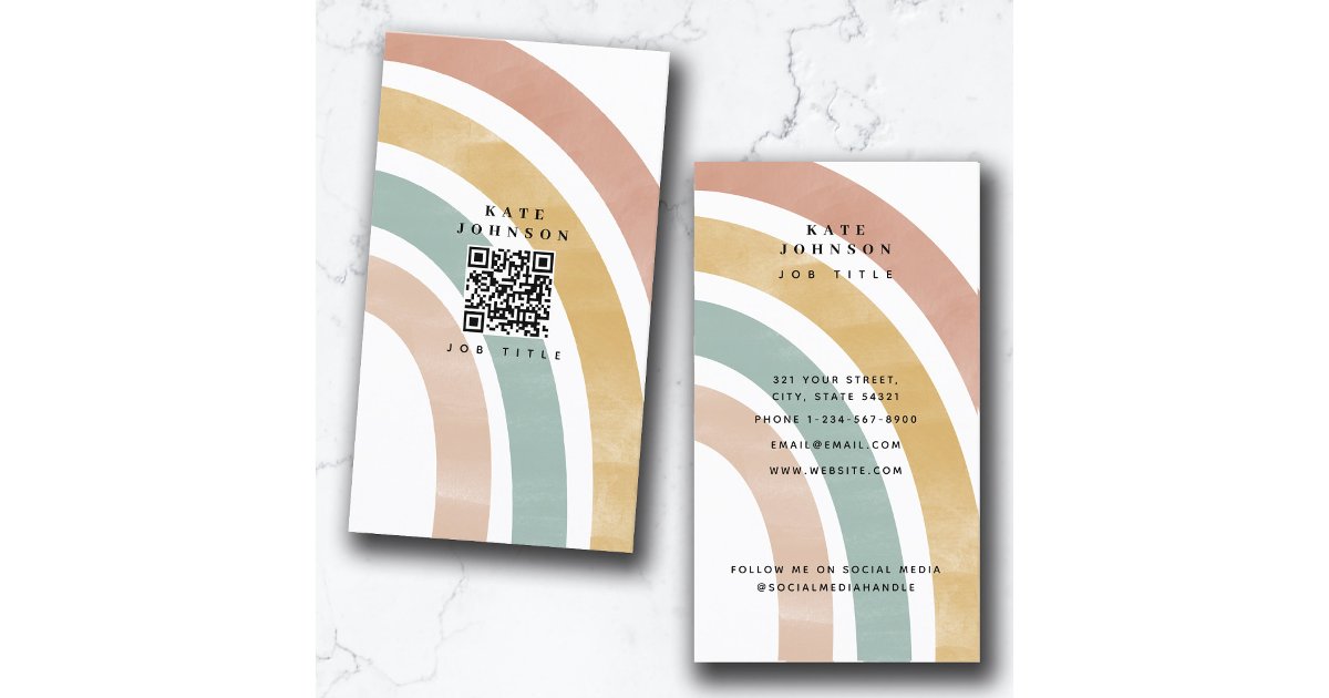 Colorful Retro Rainbow QR Code Social Media Business Card | Zazzle