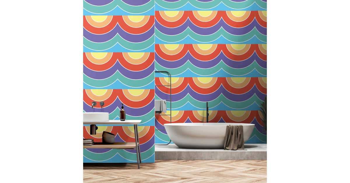 Colorful Retro Scallop Pattern Wallpaper | Zazzle