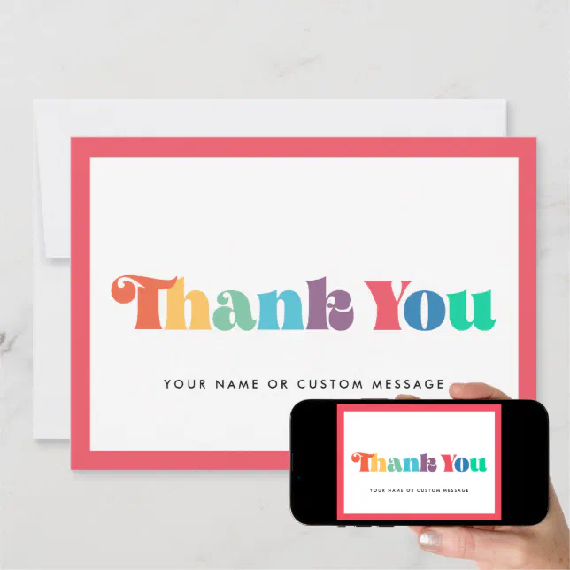 Colorful Retro script Thank You card | Zazzle