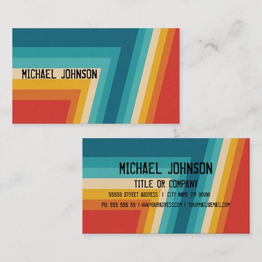 Colorful Retro Stripes - 70s, 80s Design Business Card | Zazzle