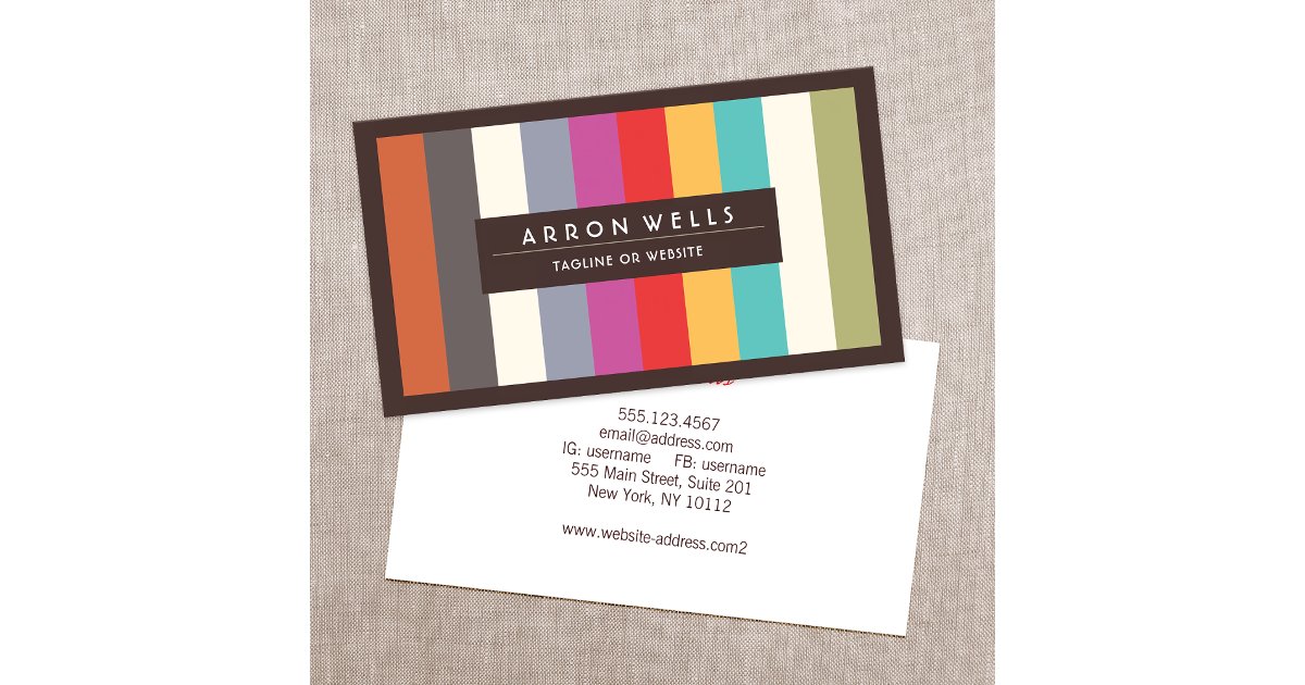 Colorful Retro Stripes Striped Business Card | Zazzle