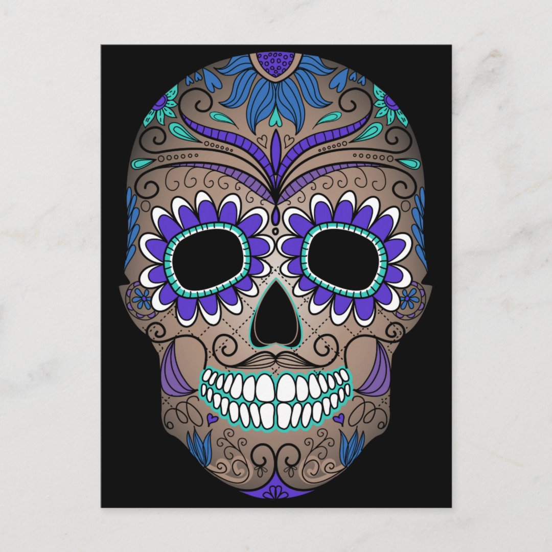 Colorful Retro Sugar Skull Postcard | Zazzle