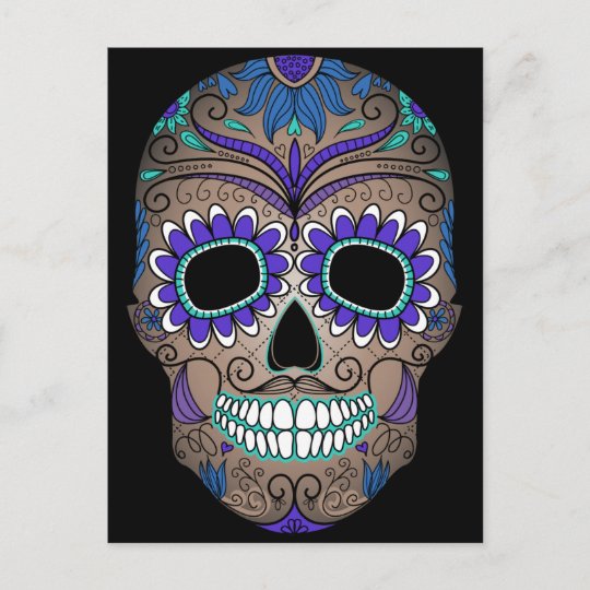 Colorful Retro Sugar Skull Postcard | Zazzle.com